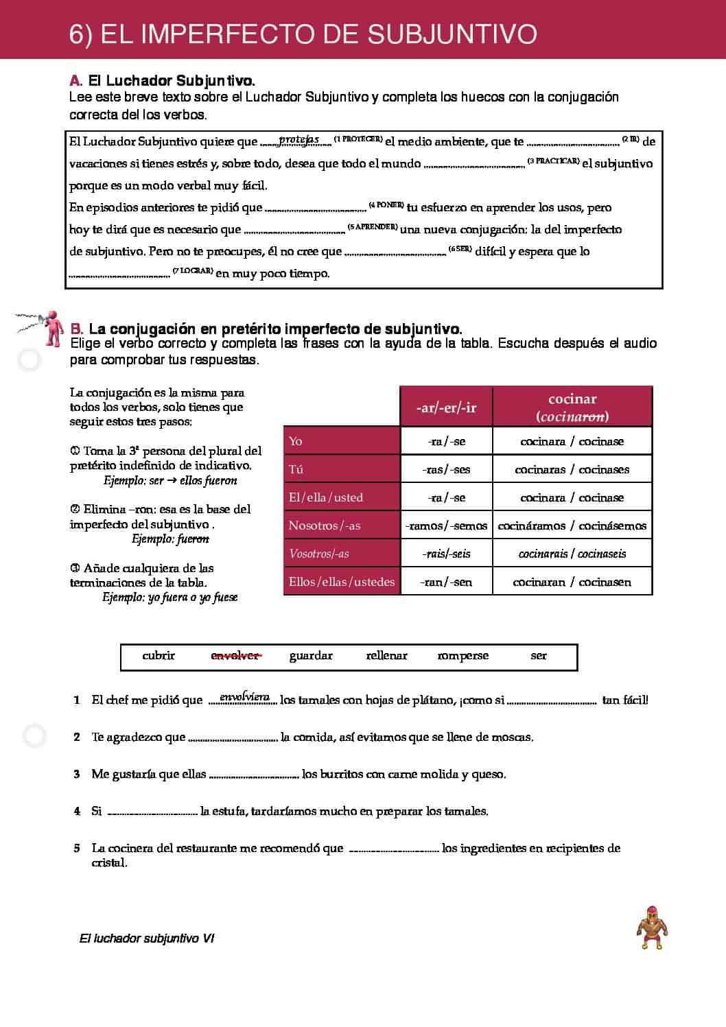 Actividades El Luchador Subjuntivo 6: El imperfecto de subjuntivo en ...